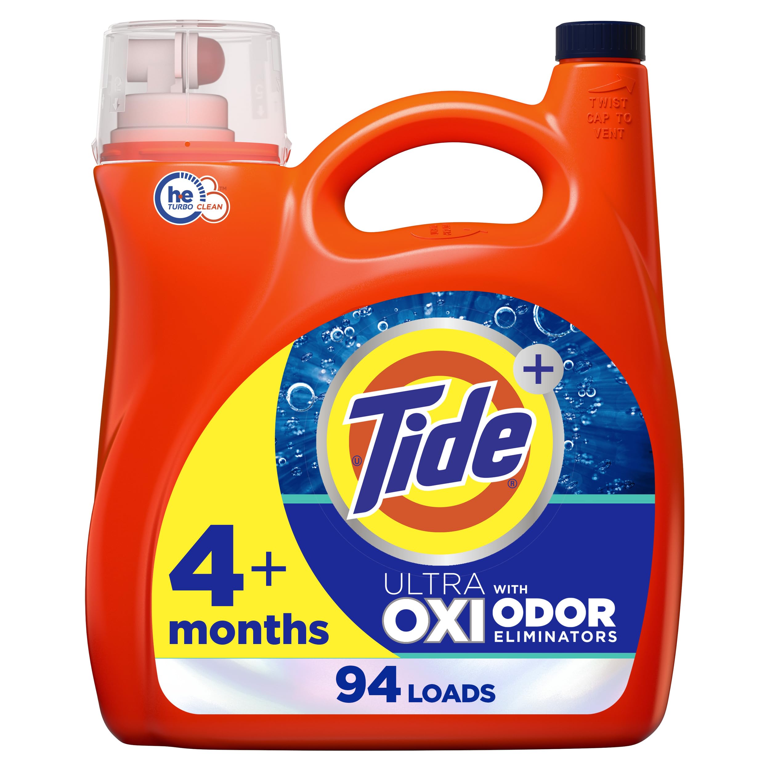 Tide Ultra OXI with Odor Eliminators Liquid Laundry Detergent Soap, HE Compatible, 94 Loads, 132 fl oz, Tide Laundry Detergent, Liquid Laundry Detergent