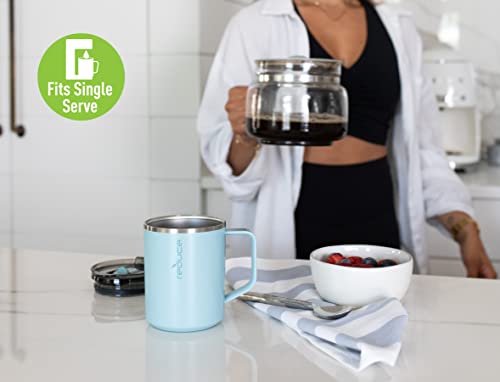 REDUCE Travel Coffee Mug, 18 oz - Insulated Mug for Hot Tea, Coffee and Other Hot Drinks - With Flo-Motion Lid and Handle - Single-Serve and Cupholder Friendly - Stone