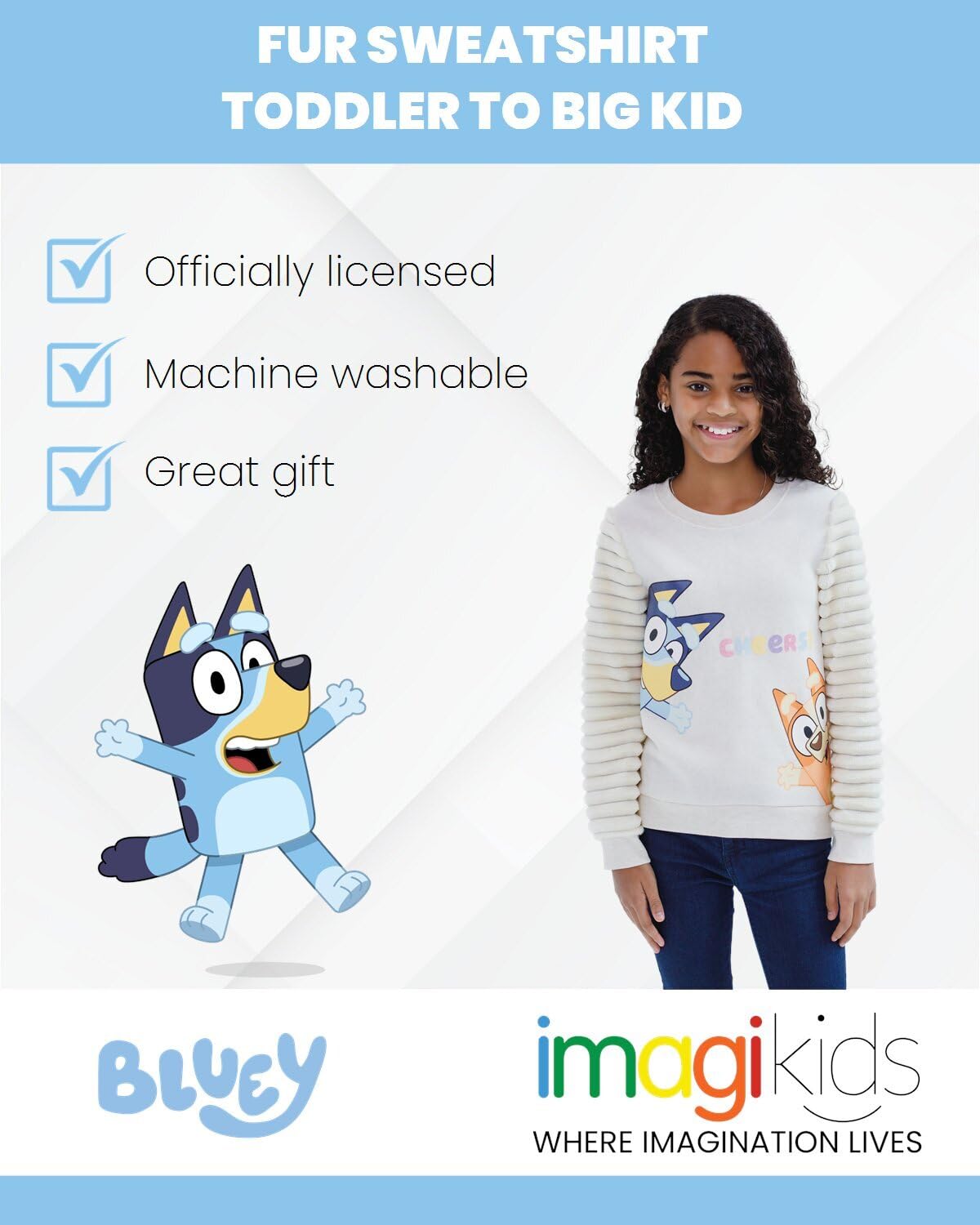 Bluey Bingo Toddler Girls Fleece Fur Sweatshirt White 2T
