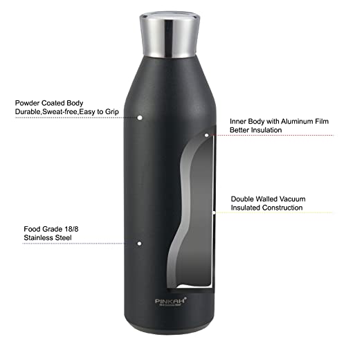 PINKAH 20oz Insulated Stainless Steel Water Bottle, Reusable Water Bottles, Double Walled Cola Shaped Water Bottle for Sport Travel