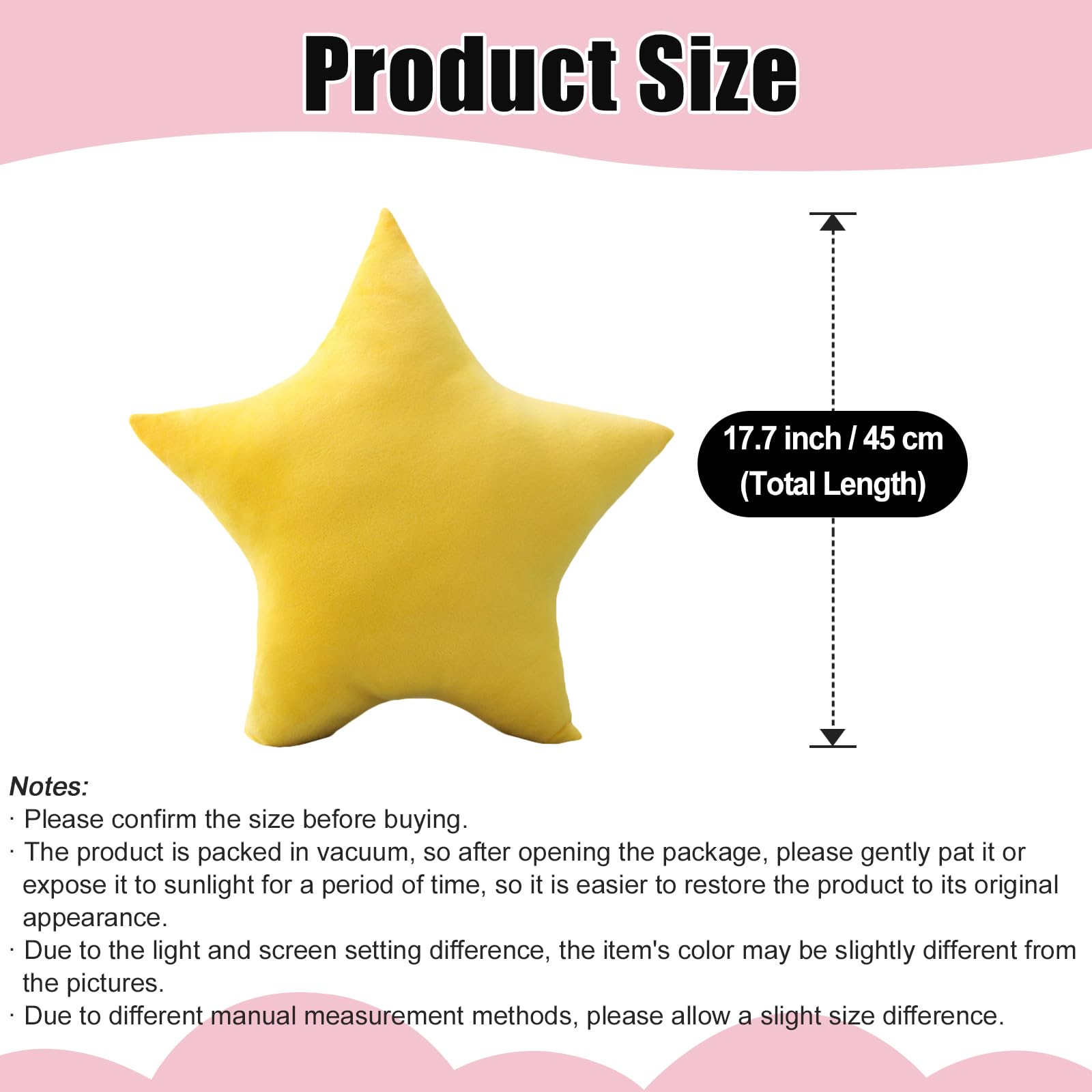 zhidiloveyou 17.7" Star Pillow Yellow Stuffed Star Shaped Plush Hug Pillow Decor Toys for Kids