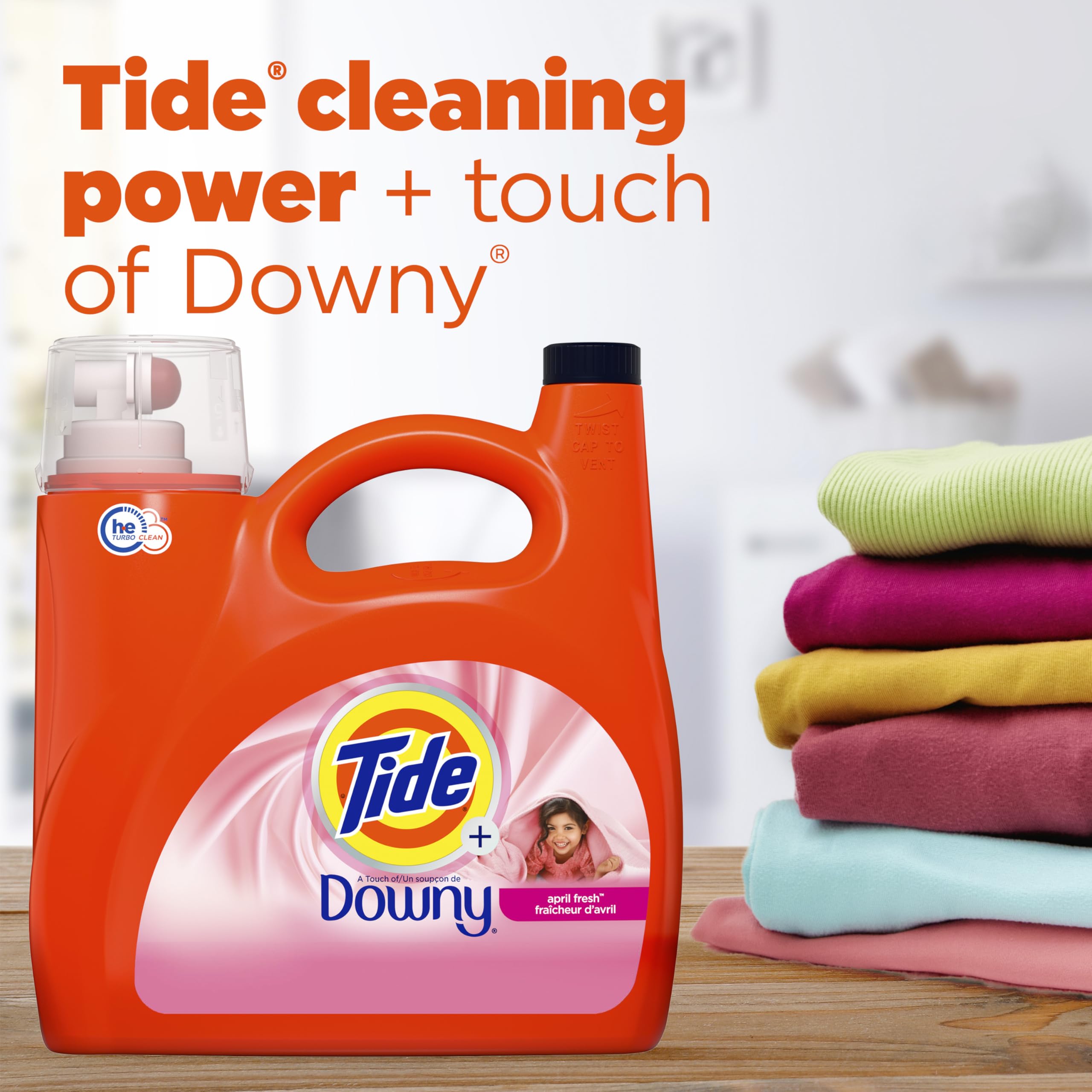 Tide plus Downy Liquid Laundry Detergent Soap, April Fresh Scent, HE Compatible, 94 Loads, 132 fl oz, Tide Laundry Detergent, Liquid Laundry Detergent