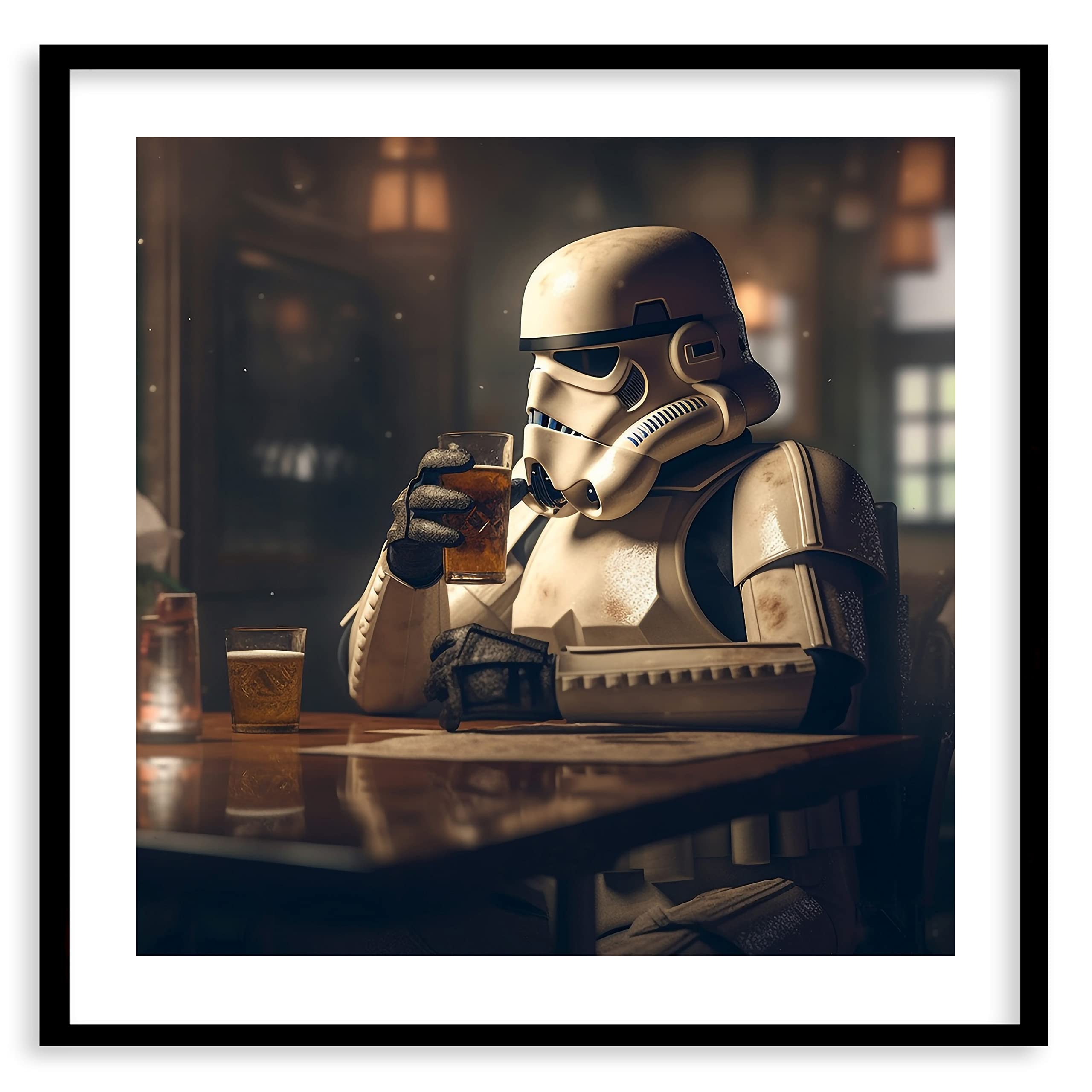 Stormtrooper at the Bar Art Print for Wall Decor - Premium Giclee for Home Decor - Aesthetic Modern Wall Art Poster Painting Style Wall Artwork Decoration for Living Room, Ready to Frame