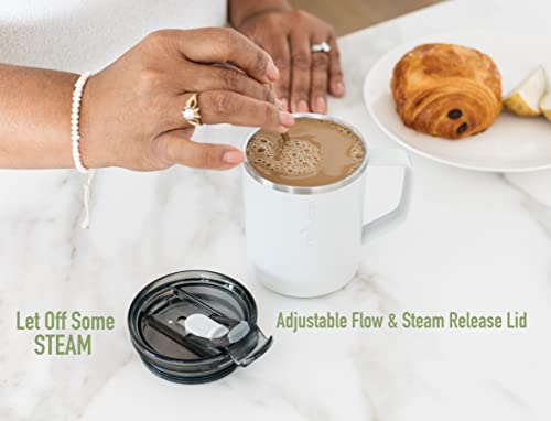 REDUCE Travel Coffee Mug, 18 oz - Insulated Mug for Hot Tea, Coffee and Other Hot Drinks - With Flo-Motion Lid and Handle - Single-Serve and Cupholder Friendly - Stone