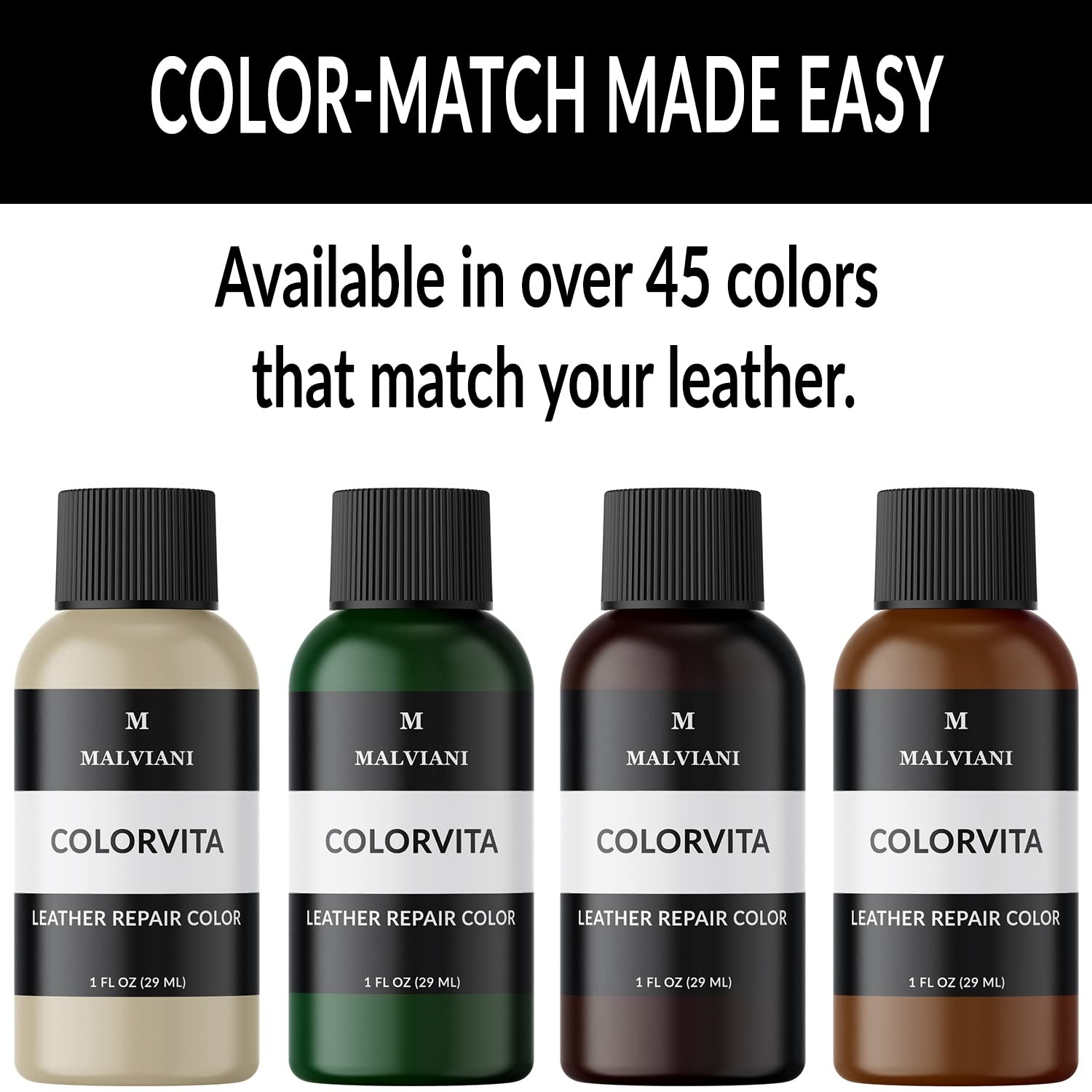 MALVIANI Leather Repair Color Restorer - Dark Gray - Repair Couch, Car Seat, Furniture, Sofa & Purse - 1 oz.