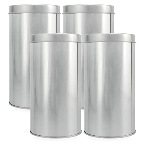 Solstice Double Seal Tea Canisters (4-Pack, Large); Round Metal Containers with Interior Seal Lid