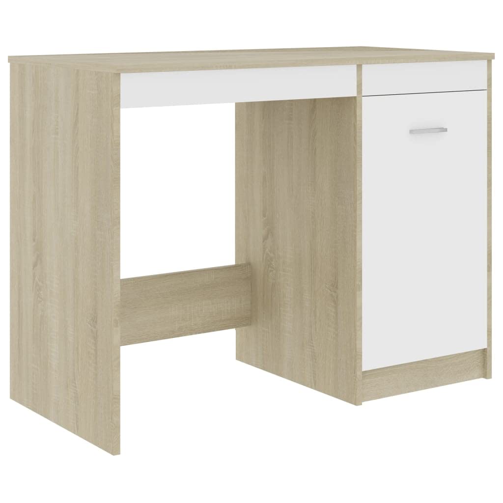 WRJENFSC Desk Writing Desks Secretary Desk Bedroom Desks Computer Desk with Storage White and Sonoma Oak 39.4"x19.7"x29.9" Engineered Wood Suitable for study, bedroom, living room, office