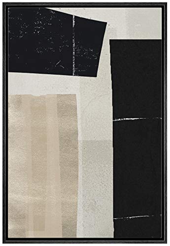 IDEA4WALL Framed Canvas Print Wall Art Black, White & Beige Color Blocks Abstract Shapes Illustrations Modern Art Minimalist Multicolor Cool for Living Room, Bedroom, Office - 24"x36" Black