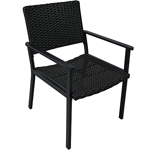 HHOK 5-Piece Table Umbrella Hole and 4 Dining Chairs for Garden, Deck, Outdoor Patio PE Wicker Sets, Frame+Black Rattan