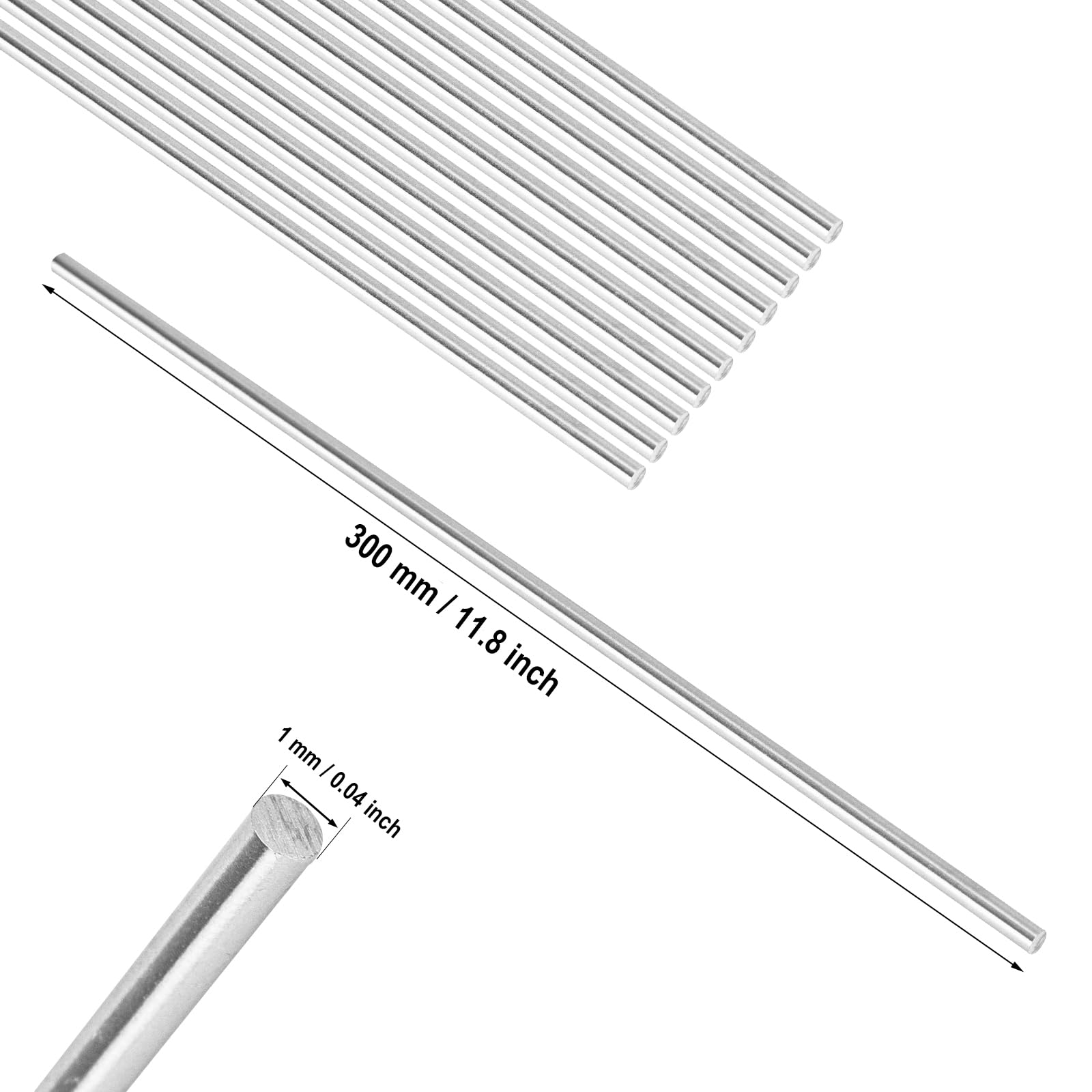 10pcs 1mm x 300mm 304 Stainless Steel Rods, Metal Solid Round Shaft Rods Lathe Bar Stock for DIY Crafts Model Car Helicopter Airplane