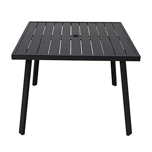 HHOK 5-Piece Table Umbrella Hole and 4 Dining Chairs for Garden, Deck, Outdoor Patio PE Wicker Sets, Frame+Black Rattan