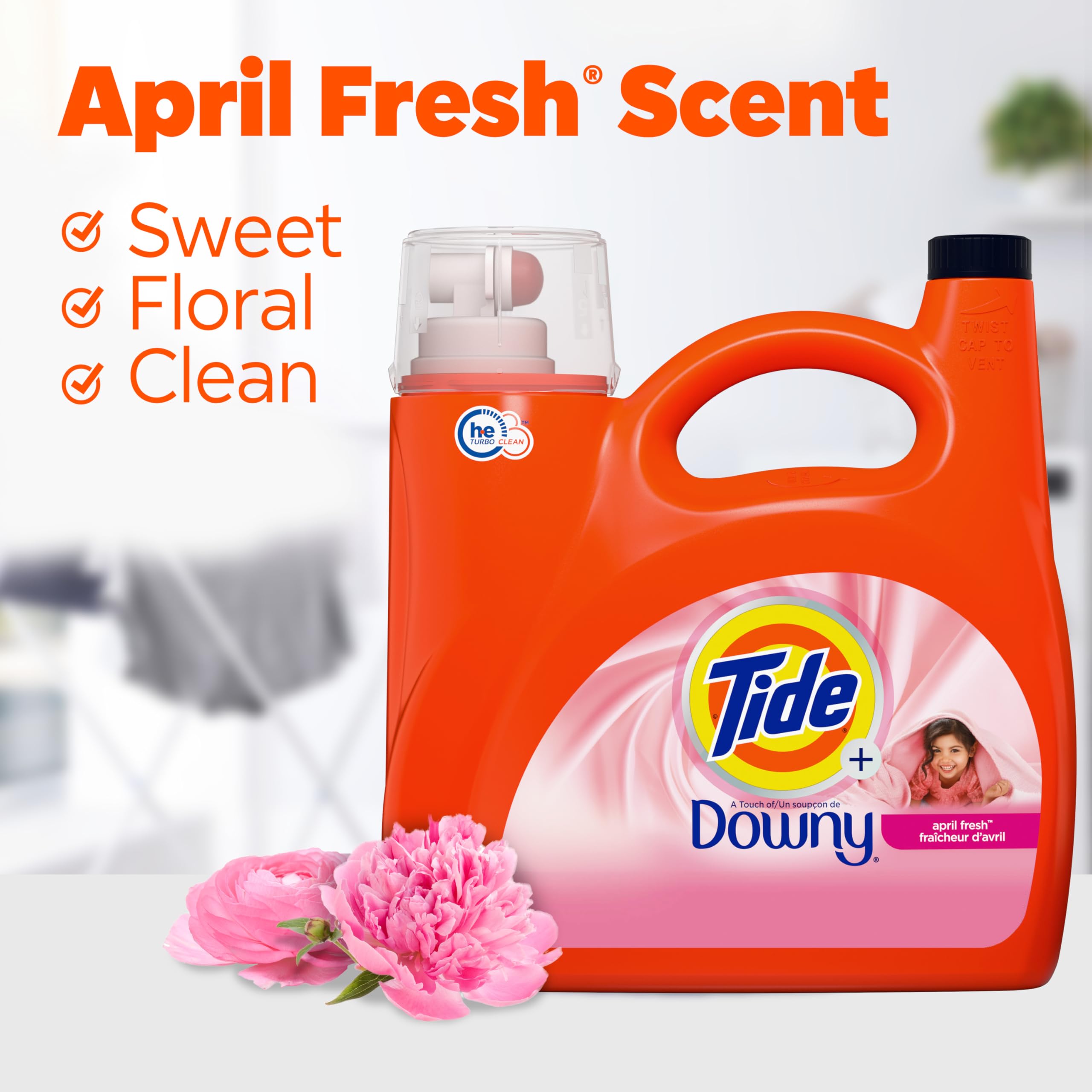 Tide plus Downy Liquid Laundry Detergent Soap, April Fresh Scent, HE Compatible, 94 Loads, 132 fl oz, Tide Laundry Detergent, Liquid Laundry Detergent