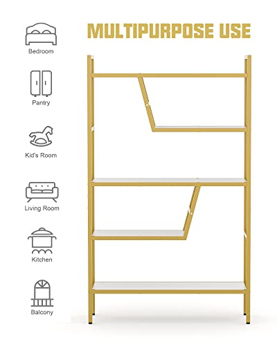 Teraves 5-Tier Adjustable Bookshelf Wood Bookcase with Metal Frame Book Shelf Organizer for Living Room/Bedroom/Study Room,46 Variants