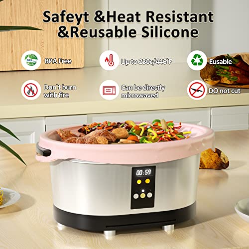 Silicone Slow Cooker Liners Fits for 6-8 Quarts Crockpot,Reusable Silicone Cooking Bags Liners,Dishwasher Safe/Easy Clean/Leakproof/Slow Cooker Accessories for Oval Or Round Cooker (pink+yellow,6-7QT)