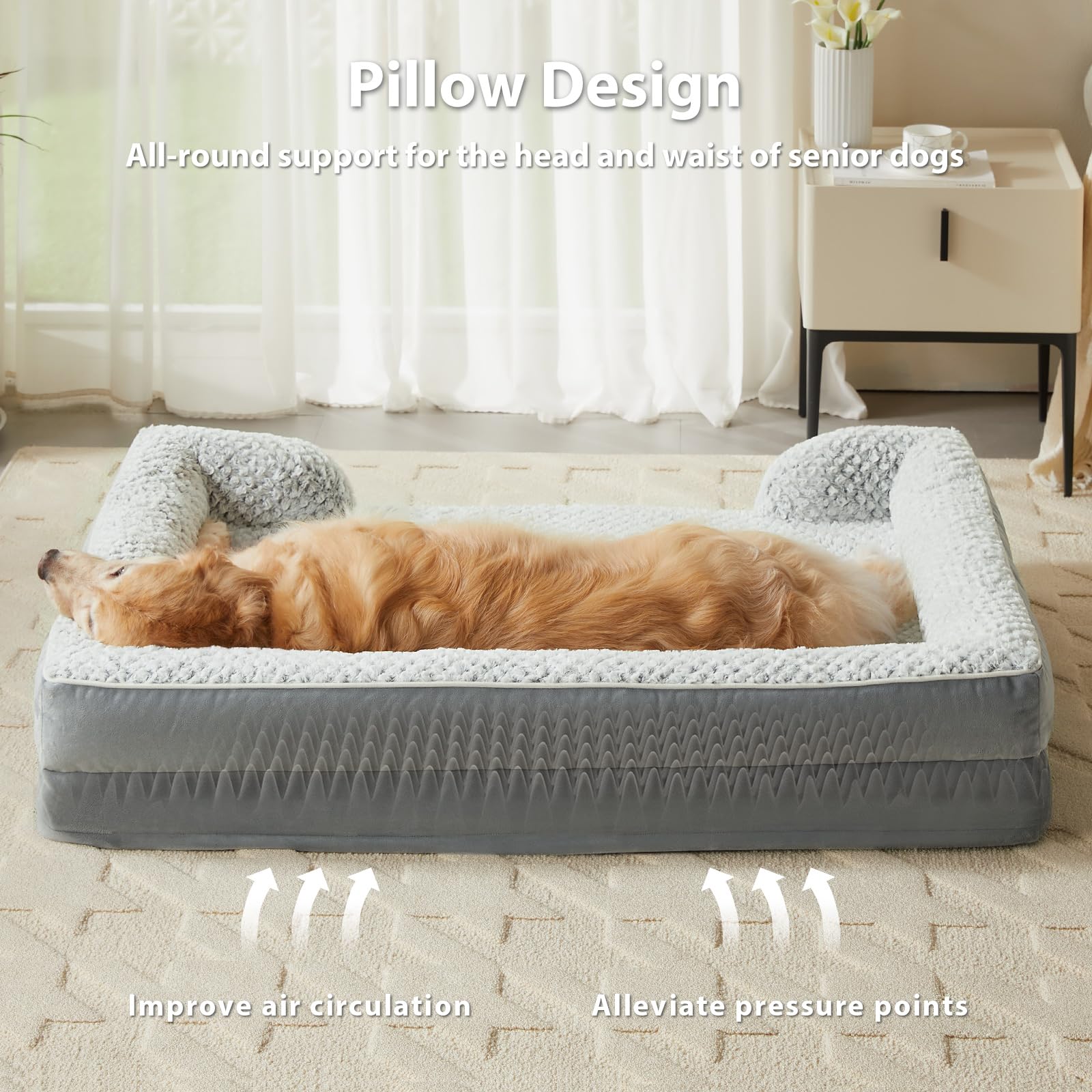 LNSSFFER Orthopedic Sofa Dog Bed for Large Dogs - Egg Crate Foam with Removable Washable Cover, Waterproof Couch Bed with Anti-Slip Bottom
