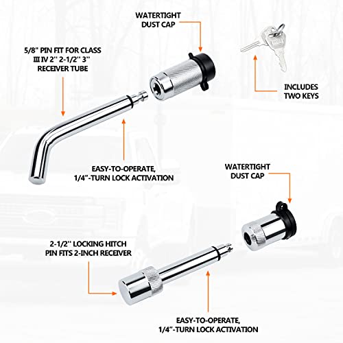Cenipar Trailer Hitch Lock Set 5/8 Inch, 1/2 Inch Hitch Dog Bone Pin Lock Trailer Coupler Lock and Universal Coupler Lock Fits Class III IV Hitches Towing Locks