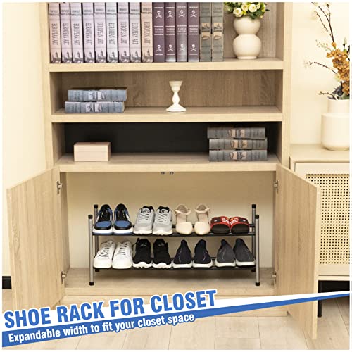 HEDOMII 2-Tier Expandable Shoe Rack, Stackable and Adjustable Shoes Organizer Storage Shelf, Sturdy and Durable Metal Structure Free Standing Shoe Rack for Closet Entryway Doorway