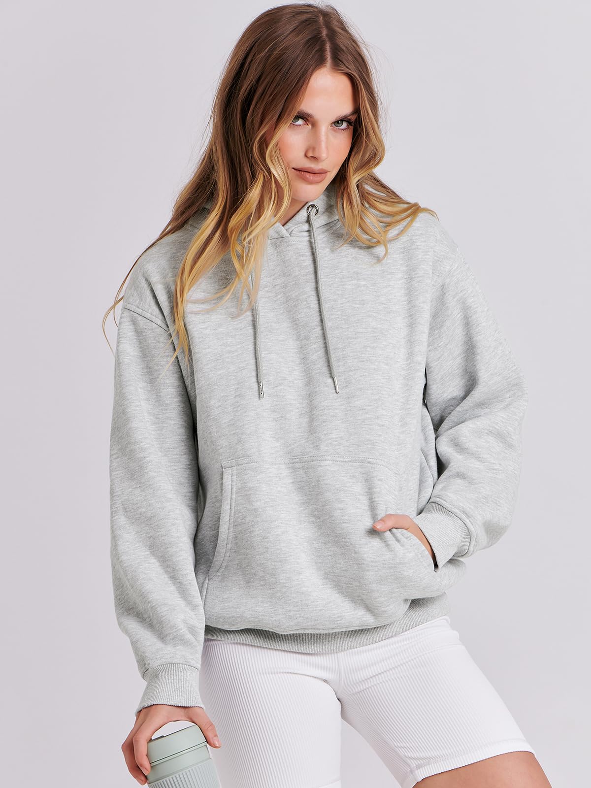 ANRABESS Women's Oversized Fleece Hoodies Basic Pullover Sweatshirt Fall Fashion 2025 Outfits Trendy Y2k Teens Preppy Clothes Heather Gray-L
