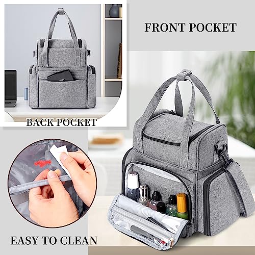 LEAFFUP 2 Layers Large Travel Makeup Bag with 2 Removable Pouches, Large Cosmetic Bag with Detachable Partition, Portable Cosmetic Bag with Multiple Storage Sections (Patent Pending), Grey