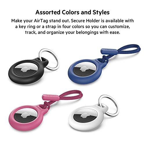 Belkin Apple AirTag Secure Holder with Key Ring - Durable Scratch Resistant Case With Open Face & Raised Edges - Protective AirTag Keychain Accessory For Keys, Pets, Luggage, Backpacks - Pink