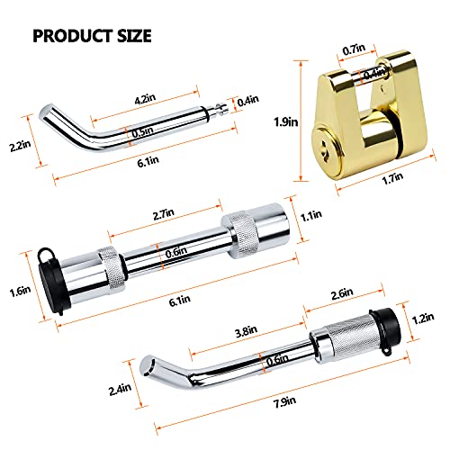 Cenipar Trailer Hitch Lock Set 5/8 Inch, 1/2 Inch Hitch Dog Bone Pin Lock Trailer Coupler Lock and Universal Coupler Lock Fits Class III IV Hitches Towing Locks
