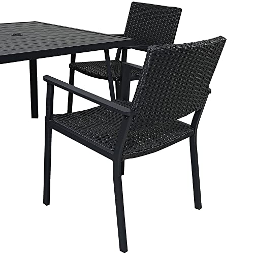 HHOK 5-Piece Table Umbrella Hole and 4 Dining Chairs for Garden, Deck, Outdoor Patio PE Wicker Sets, Frame+Black Rattan