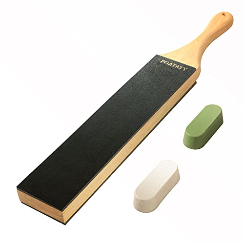 POATATY Leather Strop Paddle with Polishing Compound 14 inch x 2 inch for Sharpening & Honing- Knives Double Sided Strop Paddle - Get Razor-Sharp Edges with Knife Strop Kit