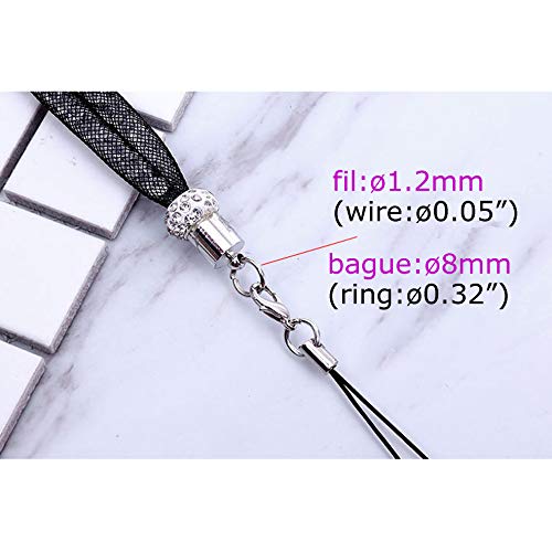 Lanyard with Fishnet Tube Filled with Sparkly Rhinestones(Pack of 4),Bling Strap for Phone,Camera,ID Badge and USB Key,Long,Black-Champagne-Pink-Purple