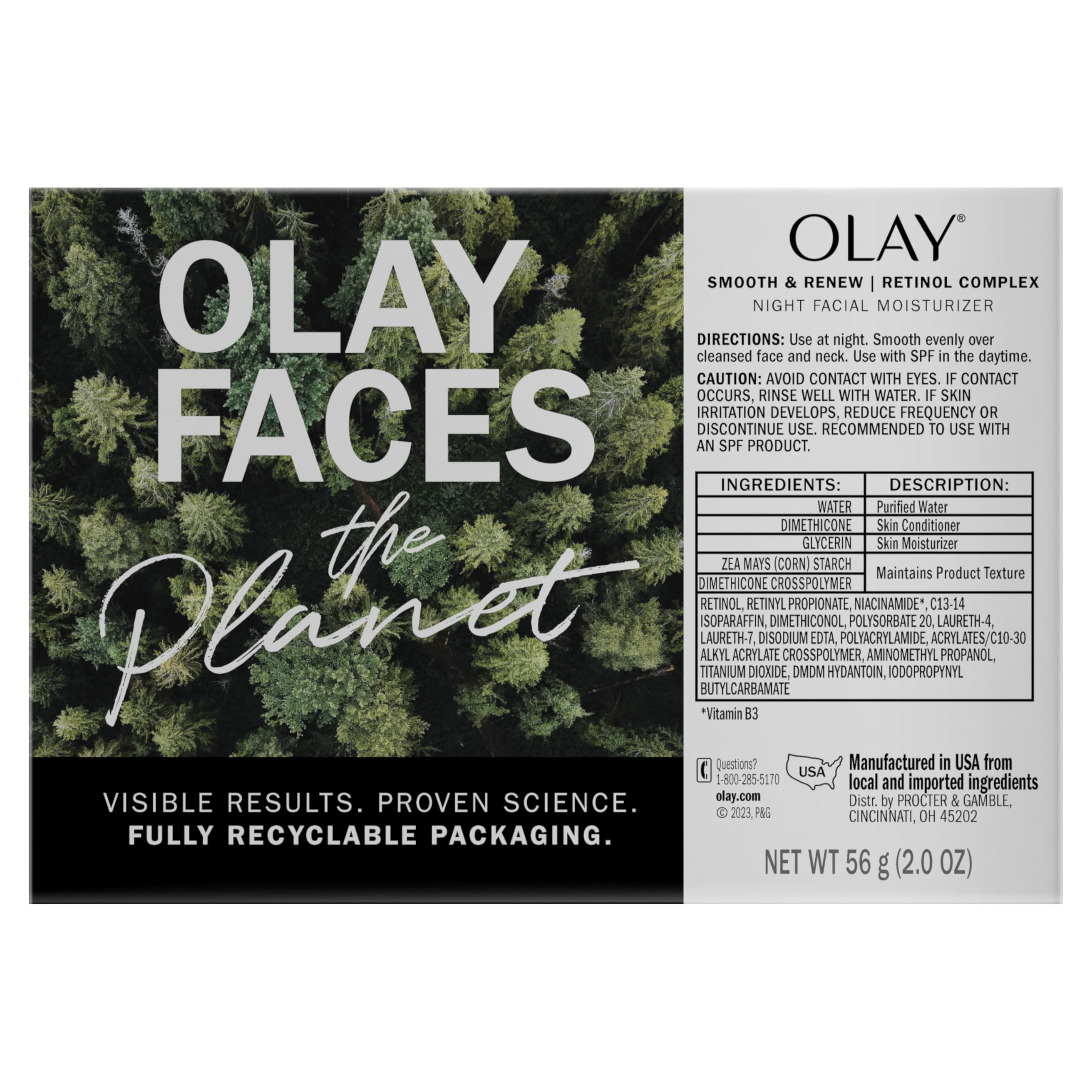 Olay Smooth & Renew Retinol Face Moisturizer, 2 oz Fragrance Free Night Cream for Fine Lines and Wrinkles with Retinoid Complex, Recyclable Eco Jar Packaging, Value Size
