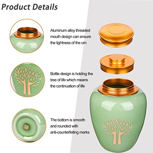 Stylitzy Medium Urn for Human Ashes,Decorative Ceramic Cremation Urn for Human or Pet Ashes,Small Keepsake Urn for Sharing Ashes Hold Up to 65 Cubic Inch,Tree of Life Design Memorial Urns (Green)