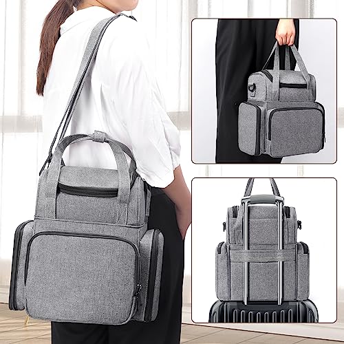 LEAFFUP 2 Layers Large Travel Makeup Bag with 2 Removable Pouches, Large Cosmetic Bag with Detachable Partition, Portable Cosmetic Bag with Multiple Storage Sections (Patent Pending), Grey