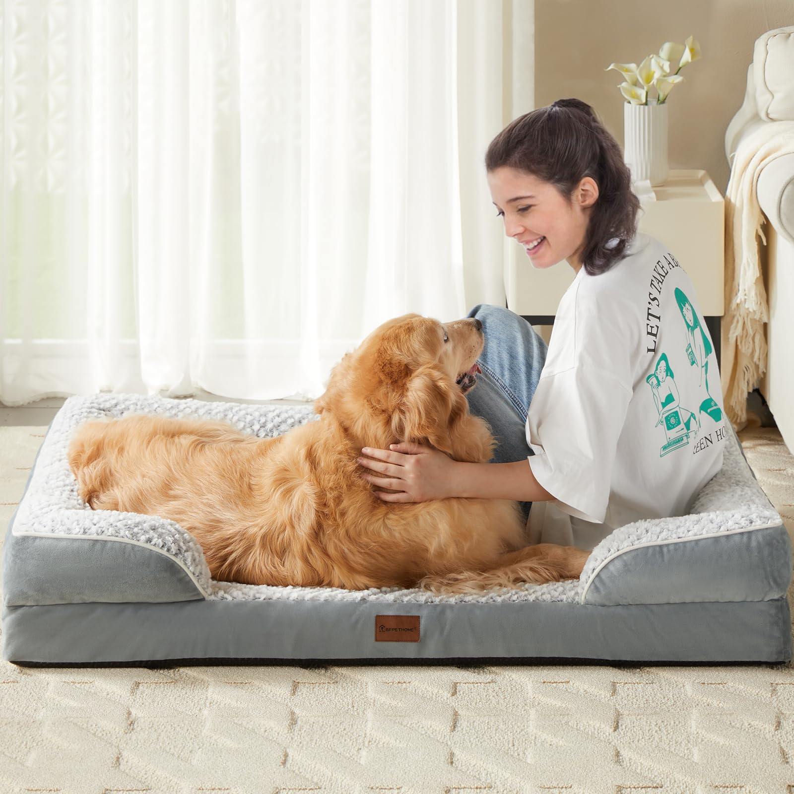 LNSSFFER Orthopedic Sofa Dog Bed for Large Dogs - Egg Crate Foam with Removable Washable Cover, Waterproof Couch Bed with Anti-Slip Bottom