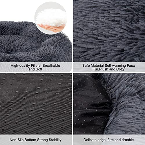 Dog Bed, Cat Calming Bed, Faux Fur Pillow Pet Donut Cuddler Round Plush Bed for Large Medium Small Dogs and Cats