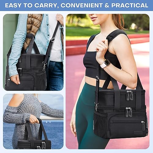 RONROX Double Deck Insulated Lunch Box, Leakproof Reusable Lunch Cooler Bags, Expandable Large Lunch bag, 900D Oxford for Men Women, Adults Work, Office, Picnic, 17L, Black