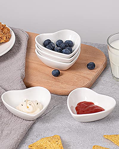 Delling Mini Dipping Bowls Set Soy Sauce Dish/Bowls, Heart Shaped Dip Bowls, Small Ceramic Bowls for Ketchup, Condiments, Chips Dip Sets, Best Choice for BBQ and Other Party Dinner - 2Oz, Set of 6