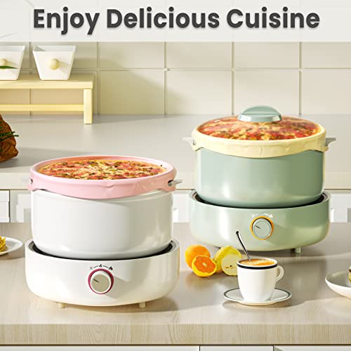 Silicone Slow Cooker Liners Fits for 6-8 Quarts Crockpot,Reusable Silicone Cooking Bags Liners,Dishwasher Safe/Easy Clean/Leakproof/Slow Cooker Accessories for Oval Or Round Cooker (pink+yellow,6-7QT)