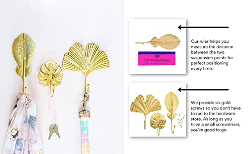 Dorm Queen Gold Decorative Wall Hooks β Set of 3 | Gold Hooks for Hanging Keys, Hats and Jewelry | Gold Wall Hooks | Wall Hooks Decorative | Decorative Hooks | Hat Hooks for Wall | Brass Hooks