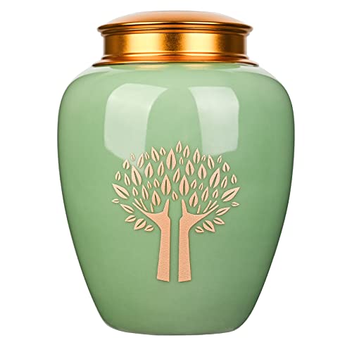 Stylitzy Medium Urn for Human Ashes,Decorative Ceramic Cremation Urn for Human or Pet Ashes,Small Keepsake Urn for Sharing Ashes Hold Up to 65 Cubic Inch,Tree of Life Design Memorial Urns (Green)