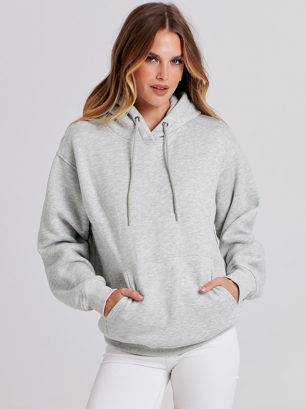 ANRABESS Women's Oversized Fleece Hoodies Basic Pullover Sweatshirt Fall Fashion 2025 Outfits Trendy Y2k Teens Preppy Clothes Heather Gray-L