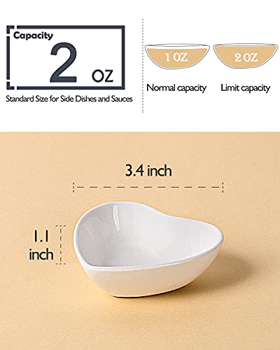 Delling Mini Dipping Bowls Set Soy Sauce Dish/Bowls, Heart Shaped Dip Bowls, Small Ceramic Bowls for Ketchup, Condiments, Chips Dip Sets, Best Choice for BBQ and Other Party Dinner - 2Oz, Set of 6