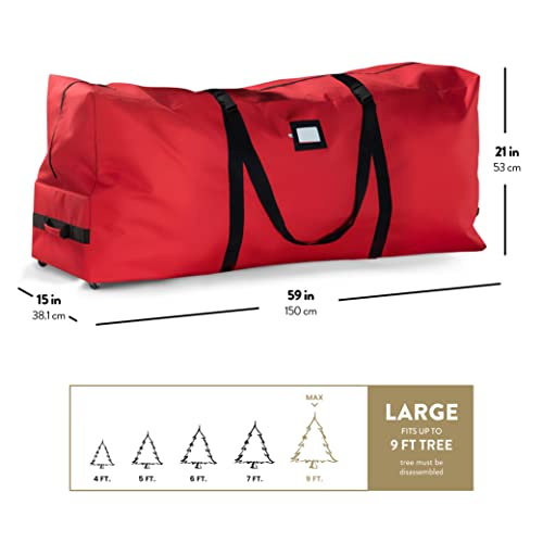 Zober Rolling Large Christmas Tree Storage Bag - Fits Upto 9 ft. Artificial Disassembled Trees, Durable Handles & Wheels for Easy Carrying and Transport - 600D Durable Fabric