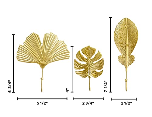 Dorm Queen Gold Decorative Wall Hooks β Set of 3 | Gold Hooks for Hanging Keys, Hats and Jewelry | Gold Wall Hooks | Wall Hooks Decorative | Decorative Hooks | Hat Hooks for Wall | Brass Hooks