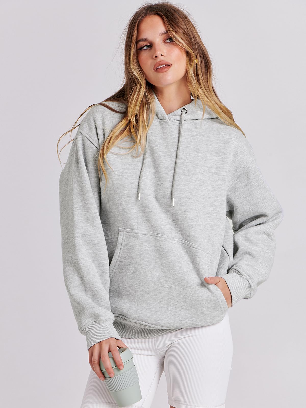 ANRABESS Women's Oversized Fleece Hoodies Basic Pullover Sweatshirt Fall Fashion 2025 Outfits Trendy Y2k Teens Preppy Clothes Heather Gray-L