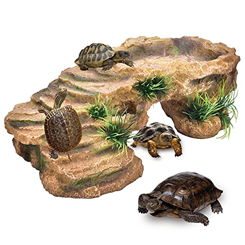 MeiMeiDa Turtles Basking Platform Tortoise Resin Dock Reptile Habitat Climbing Ornament Floating Ledge Aquarium Decoration for Small Lizards, Frogs, Snakes,Chameleon