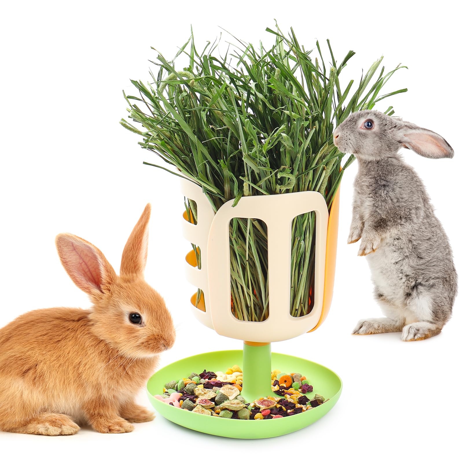 VCZONE Anti-Waste Large Capacity Hay Feeder for Guinea Pig, Rabbit, Chinchilla - 2 in 1, Orange