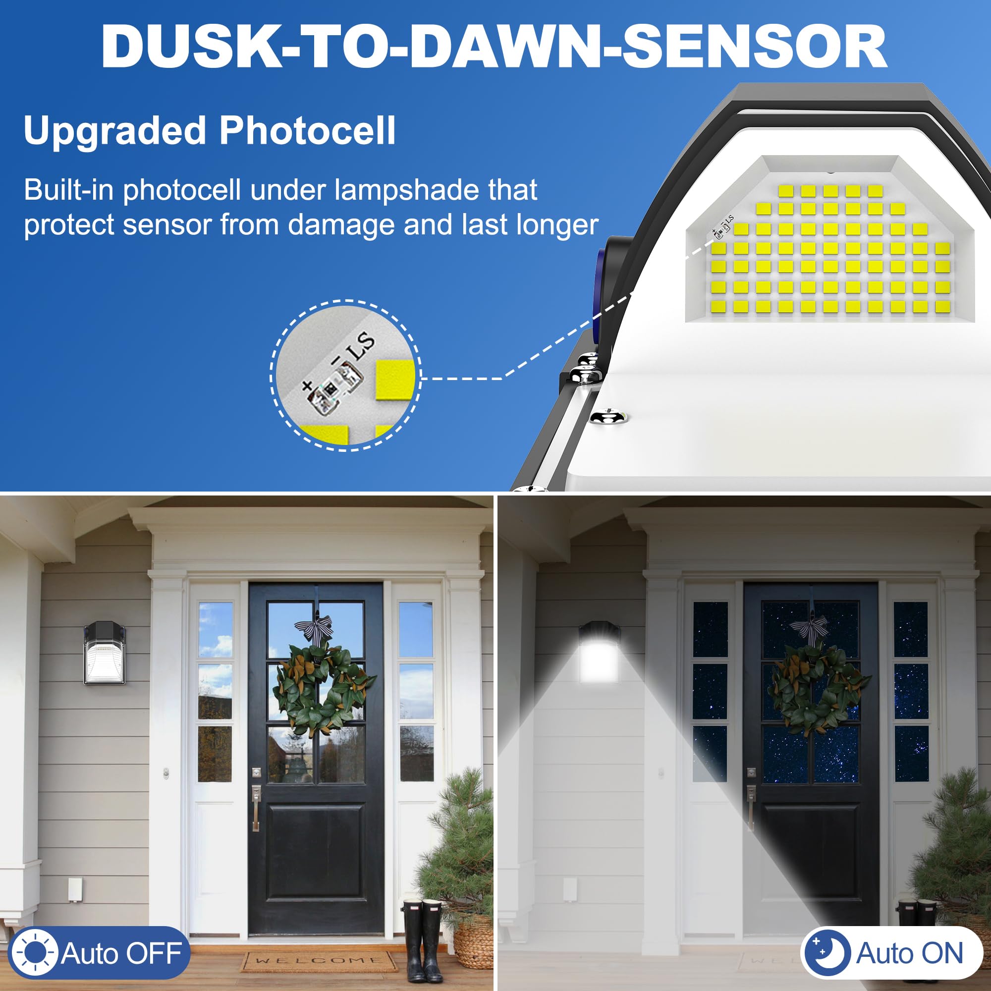 CINOTON 30W LED Wall Pack Light with Dusk to Dawn Sensor, 3600LM, 5000K Daylight [120Vac/200-300W HID/HPS Equiv.] IP65 Waterproof Outdoor Security Flood Lighting for Garage Warehouse Garden 2 Pack