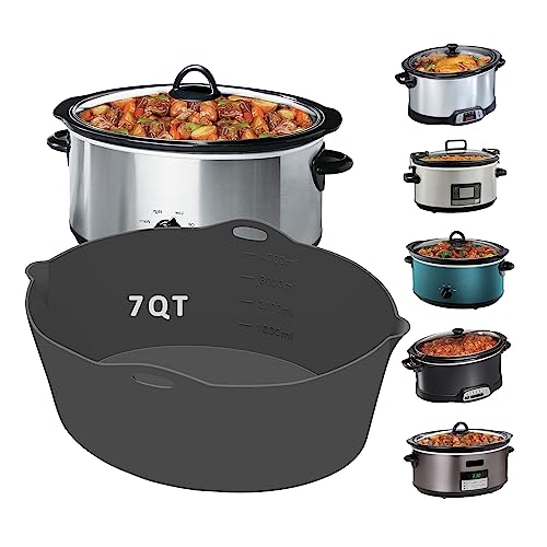 LAECHATAR Silicone Crockpot Liner Reusable Fit 7-8 Quart Oval Crock Pots/Slow Cookers- Prolong The Life of Your Slow Cooker (Grey/1pc)