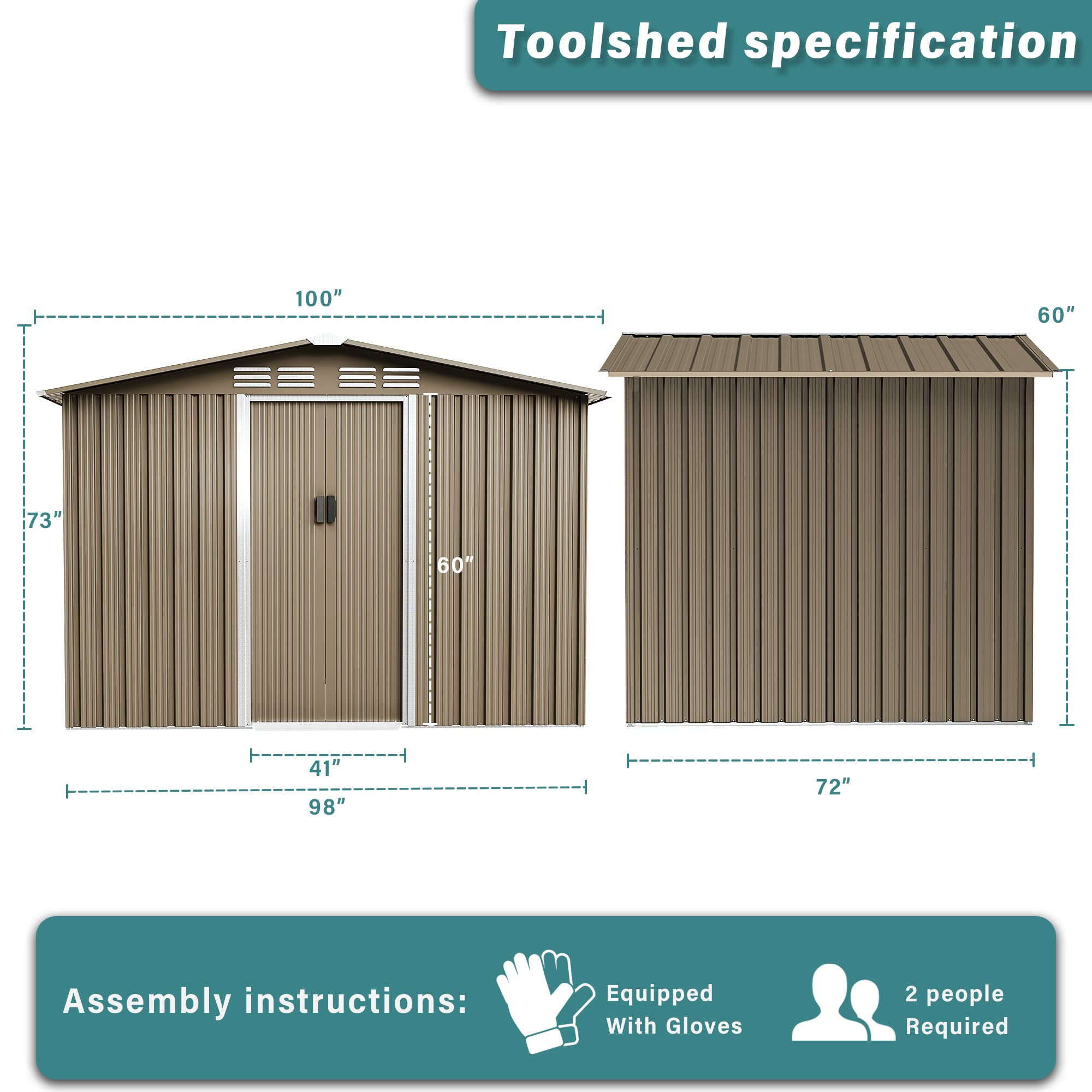 Gotland 8FT x 6FT Metal Storage Shed with Lockable Sliding Doors and Air Vents, Outdoor Utility and Tool Storage for Garden, Backyard, Patio, and Lawn
