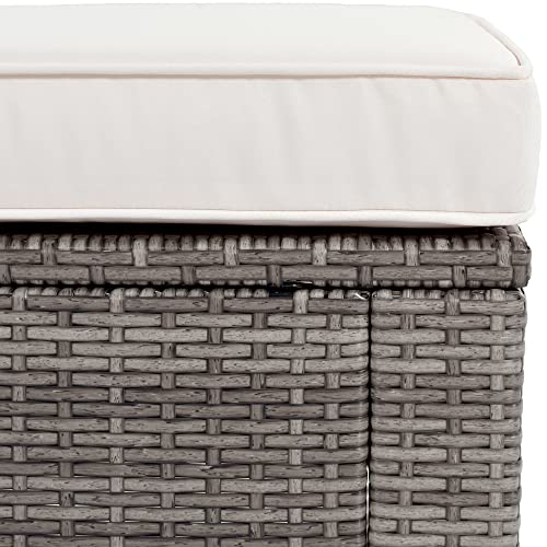 DHPM Furniture 6 Pieces Outdoor Sectional PE Rattan Sofa Brown Manual Wicker Patio Conversation Set with 2 Corner, 2 Single Chairs, 1 Ottoman and 1 Storage Table, Beige