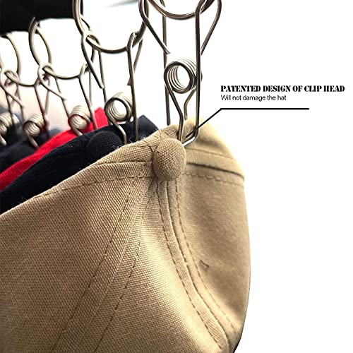 G GENLEAS 2 Pack 12 Hat Organizer Hook Loop Tape Cap Stainless Steel Organizer Hanger, Folding Clothes Hangers Foldable Clothes Drying Rack for Travel Circle Shape